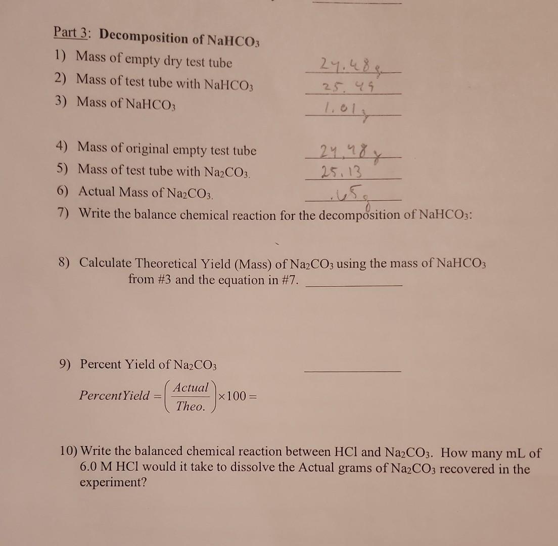 Solved 8) Calculate Theoretical Yield (Mass) of Na2CO3 using | Chegg.com