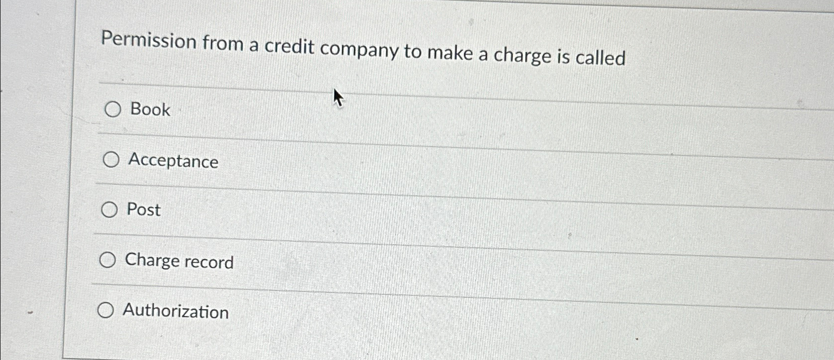 Solved Permission from a credit company to make a charge is | Chegg.com