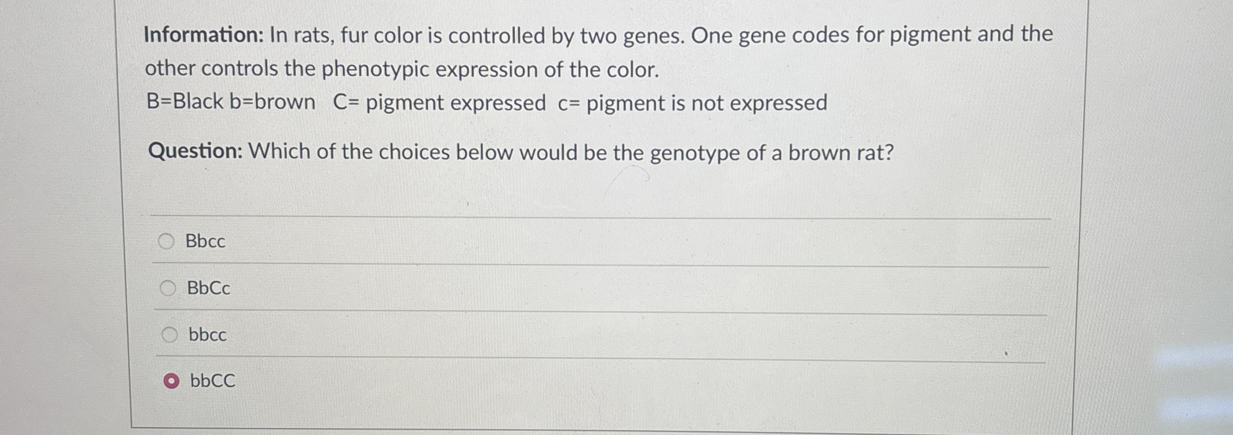 Solved Information: In rats, fur color is controlled by two | Chegg.com