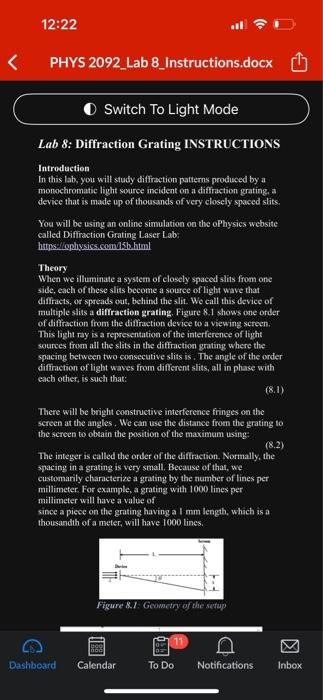 Solved PHYS 2092_Lab 8_Instructions.docx Lab 8: Diffraction | Chegg.com