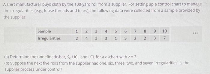 Solved A shirt manufacturer buys cloth by the 100 -yard roll | Chegg.com