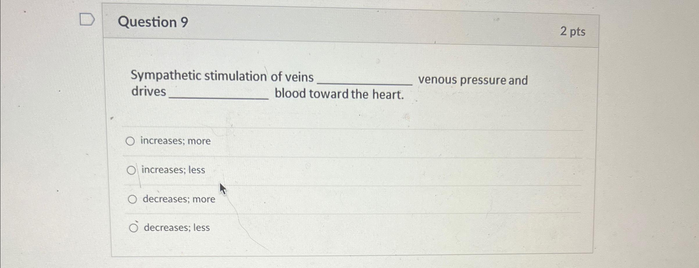 Solved Question 92 ﻿ptsSympathetic stimulation of veins | Chegg.com