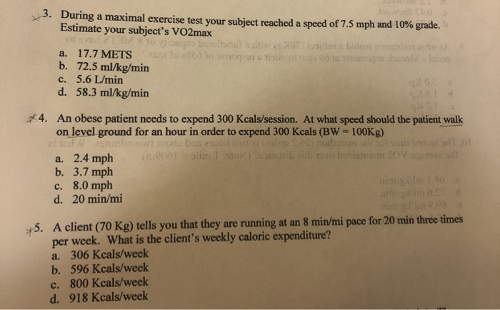 3. During a maximal exercise test your subject | Chegg.com