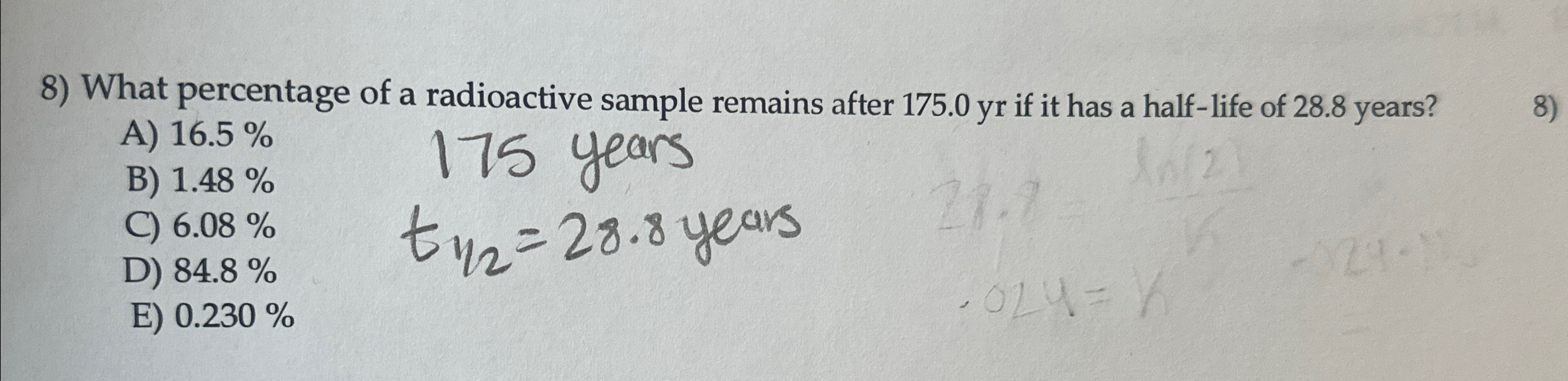 Solved What percentage of a radioactive sample remains after | Chegg.com