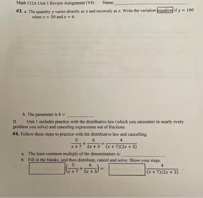 Solved Math 112A Unit 1 Review Assignment (V4) Name: #3. a. | Chegg.com