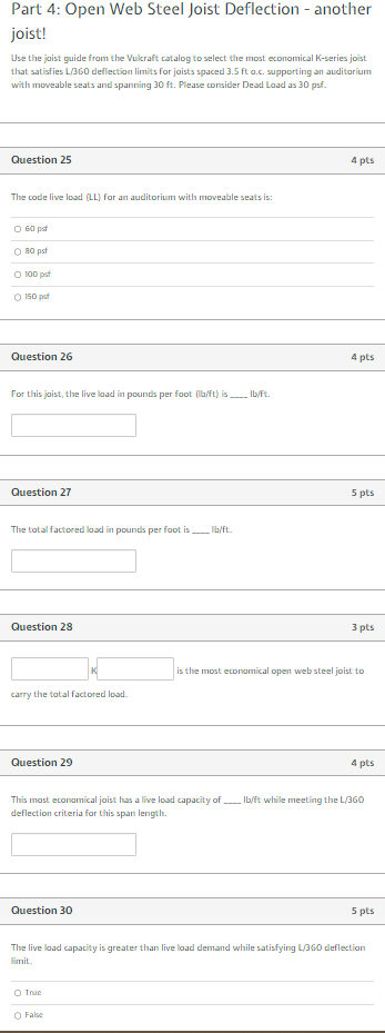 Solved joist!Use the joist guide from the Vukraft catalog to | Chegg.com