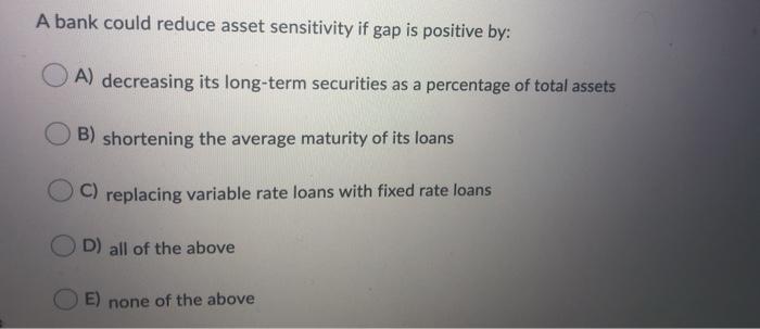 Solved A bank could reduce asset sensitivity if gap is | Chegg.com