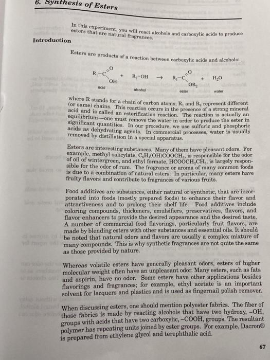 73 Student name: Report: Synthesis of Esters & | Chegg.com
