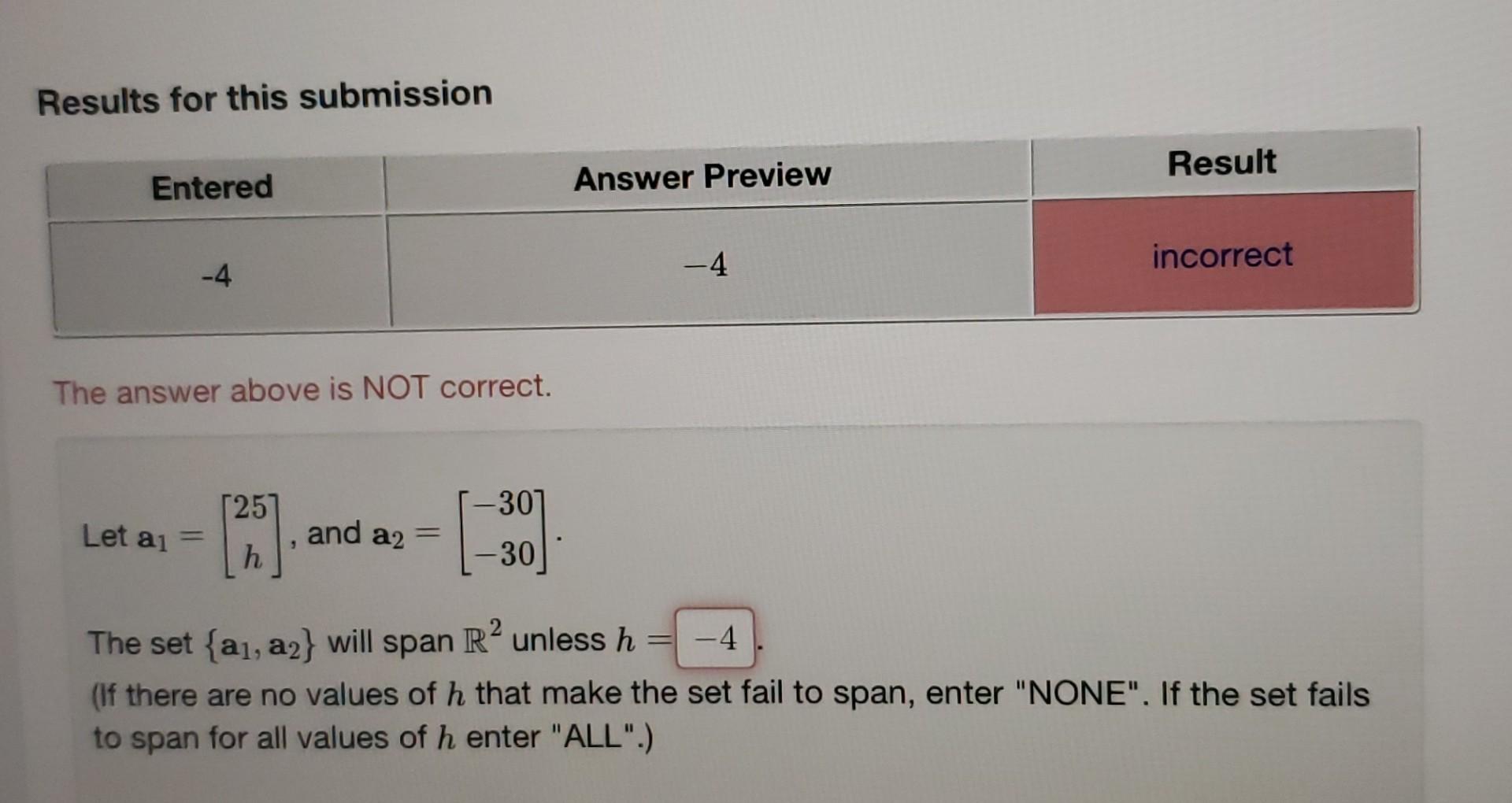 Solved Results for this submission Result Entered Answer | Chegg.com