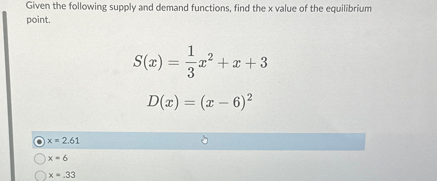 Solved Given the following supply and demand functions, find | Chegg.com