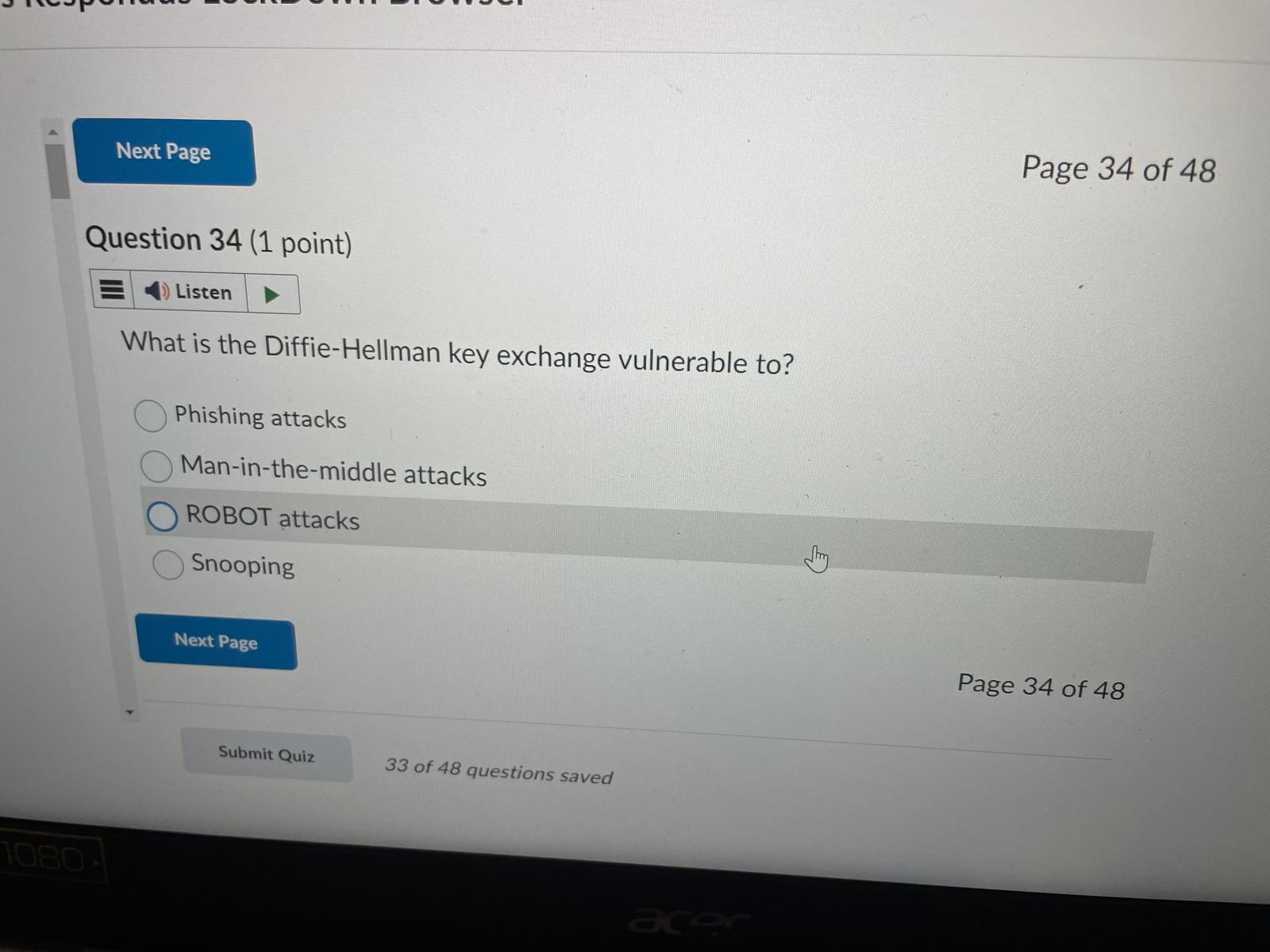 Solved Question 34 1 ﻿pointwhat Is The Diffie Hellman Key 