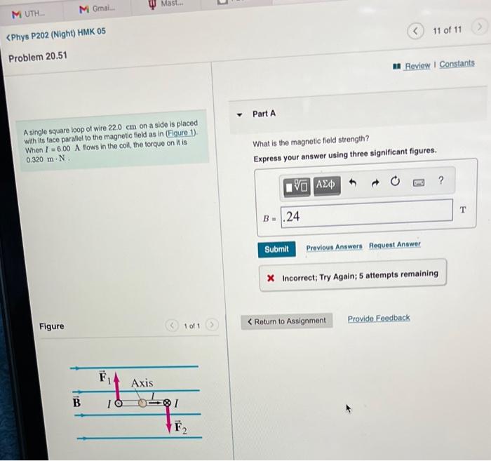 Solved roblem 20.51 A single square loop of wire 22.0 cm on | Chegg.com