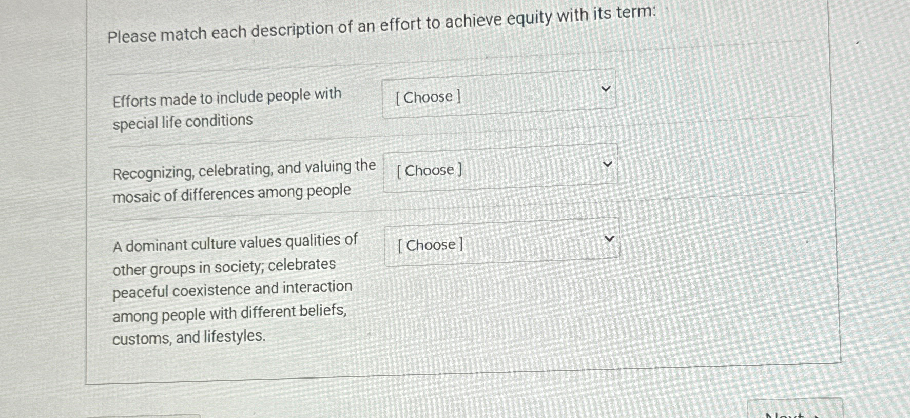 Solved Please match each description of an effort to achieve | Chegg.com