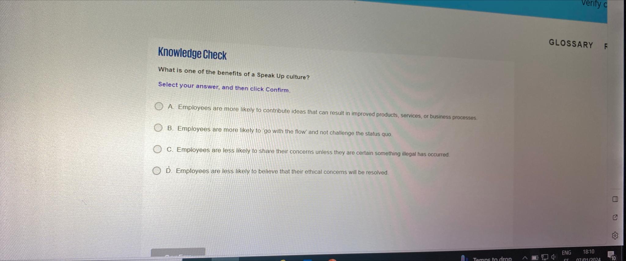 Solved GLOSSARY FKnowledge CheckWhat is one of the benefits | Chegg.com