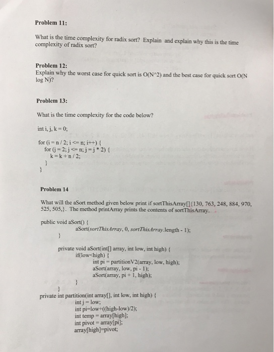Problem 11: What is the time complexity for radix | Chegg.com