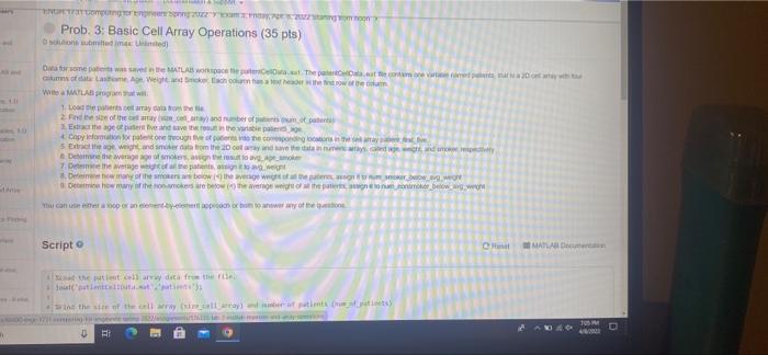 Uomo Prob. 3: Basic Cell Array Operations (35 pts) | Chegg.com