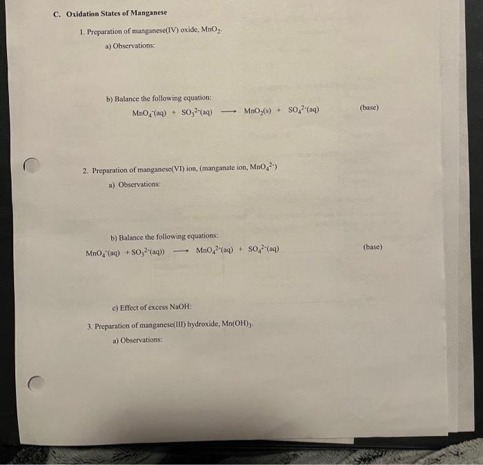 Solved c. Oxidation States of Manganese 1. Preparation of | Chegg.com