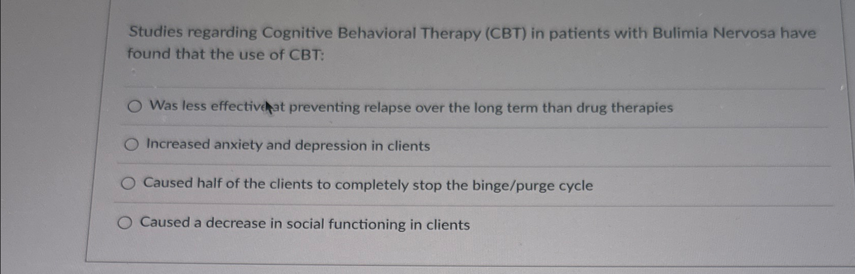 Solved Studies regarding Cognitive Behavioral Therapy (CBT) | Chegg.com