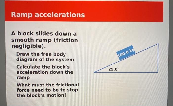 Solved Ramp accelerations 100.0 kg A block slides down a | Chegg.com