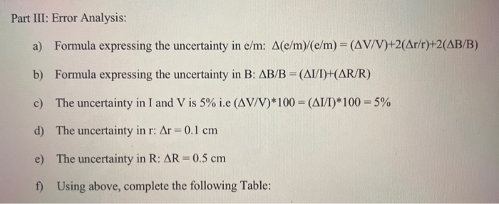 Solved Part III: Error Analysis: a) Formula expressing the | Chegg.com