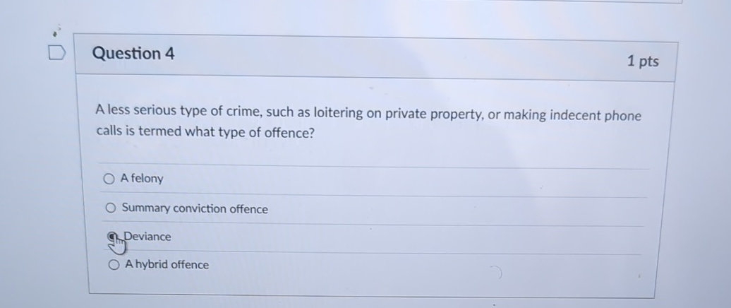 Solved Question 41 ﻿ptsA less serious type of crime, such as | Chegg.com