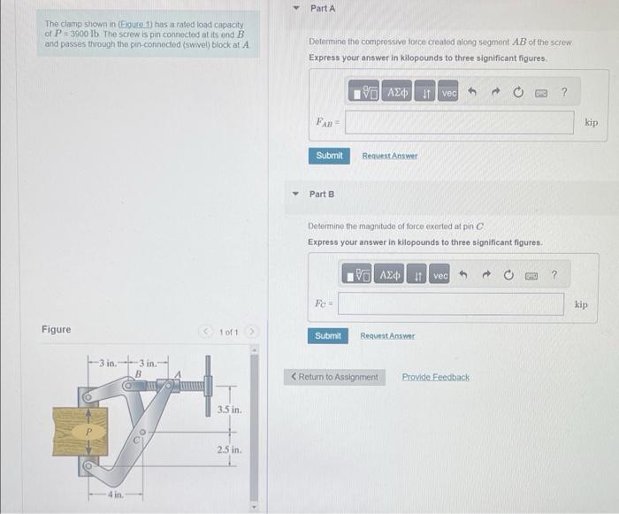 Solved The clamp shown in (Figure 1) has a rated load | Chegg.com