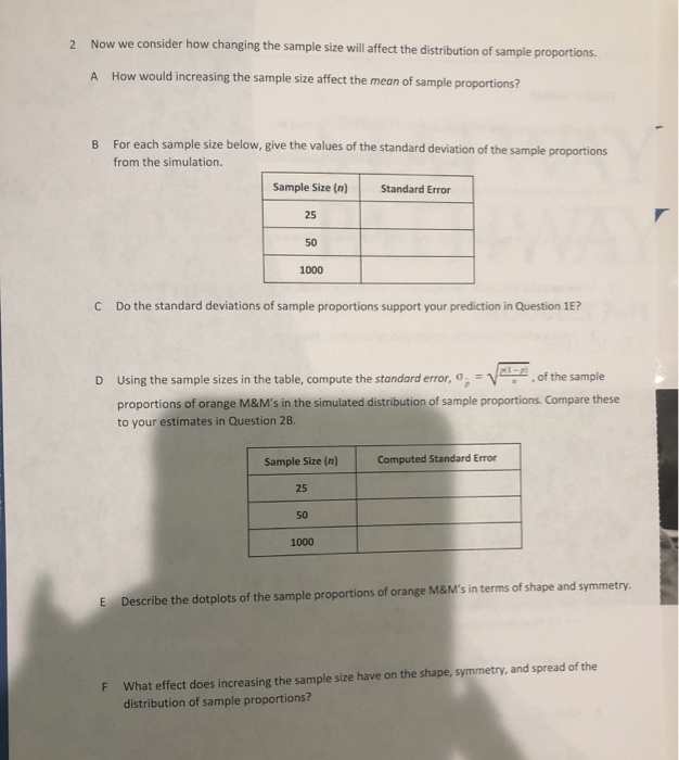 Solved 2 Now we consider how changing the sample size will | Chegg.com