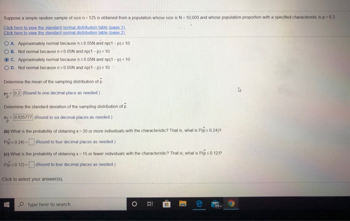 Solved Suppose a simple random sample of size n 125 is | Chegg.com
