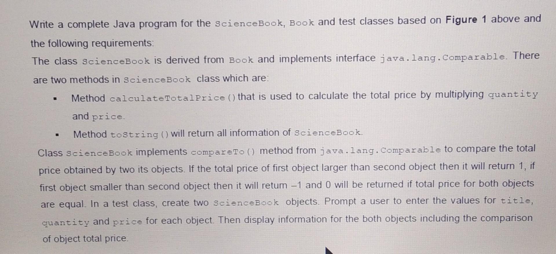 Solved java.lang. Comparable ScienceBook quantity: int + | Chegg.com