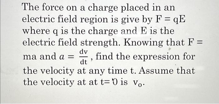 Solved The force on a charge placed in an electric field | Chegg.com