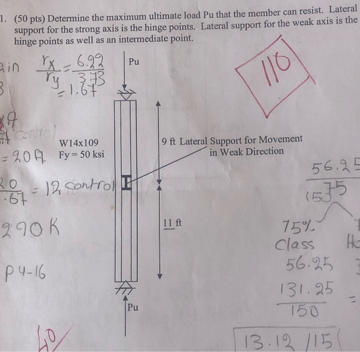 Solved 1. (50 pts) Determine the maximum ultimate load Pu | Chegg.com