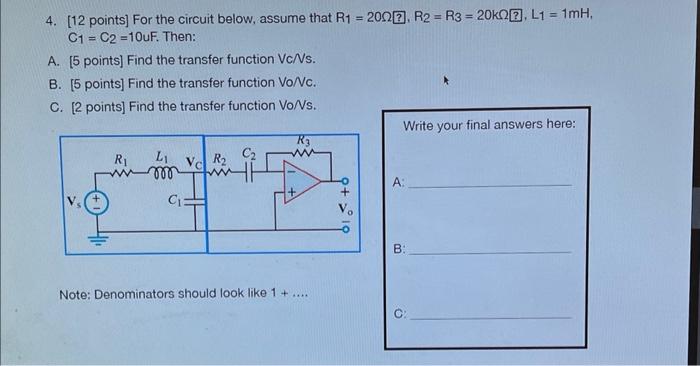 Solved 4. [12 points] For the circuit below, assume that | Chegg.com