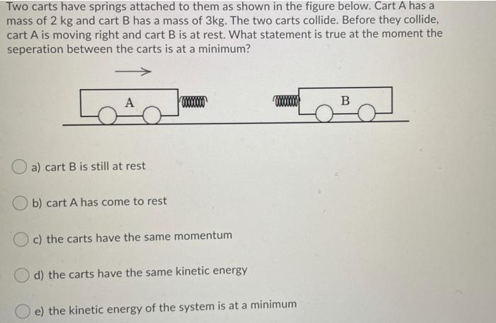 Solved Two carts have springs attached to them as shown in | Chegg.com
