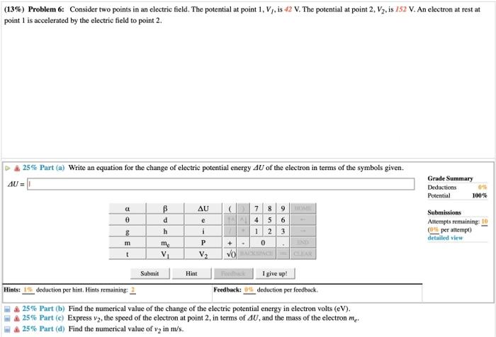 Solved Problem 6: Consider two points in an electric field. | Chegg.com