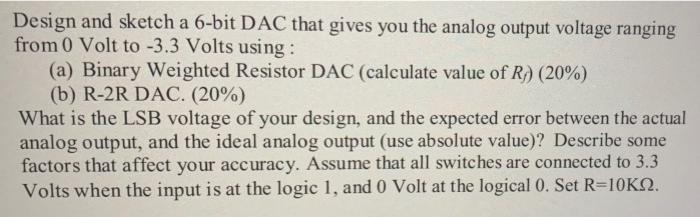 Design and sketch a 6-bit DAC that gives you the | Chegg.com