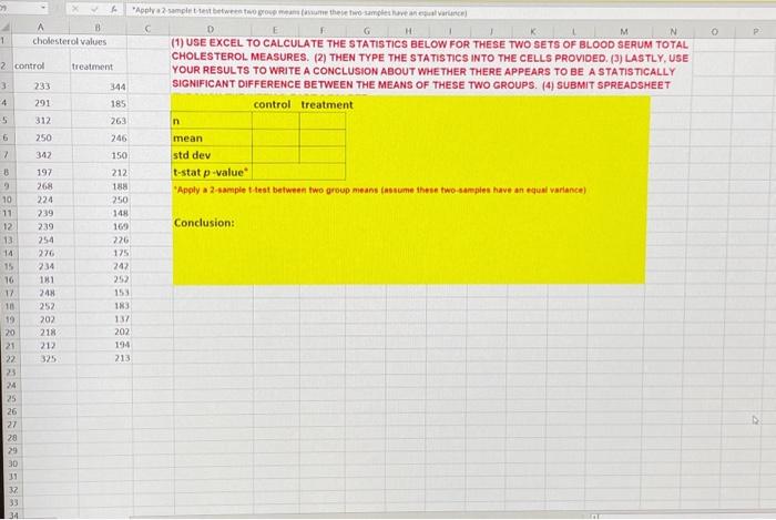 Solved use excel to calculate the statisics and apply a | Chegg.com