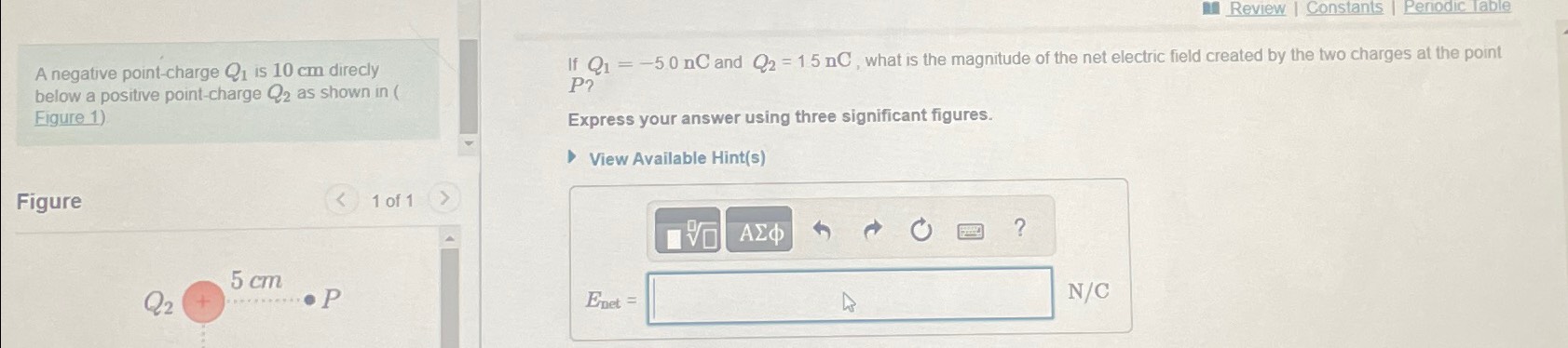 Solved A negative point-charge Q1 ﻿is 10cm ﻿direcly below a | Chegg.com