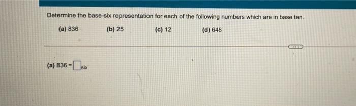 Solved Determine the base-six representation for each of the | Chegg.com