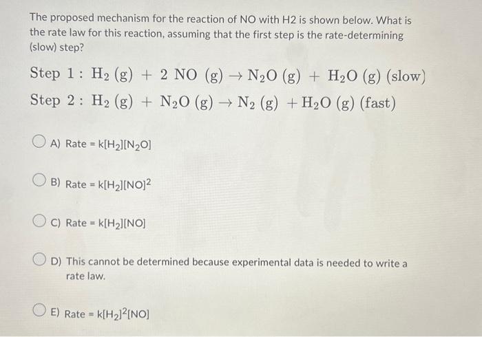 Solved The proposed mechanism for the reaction of NO with H2 | Chegg.com