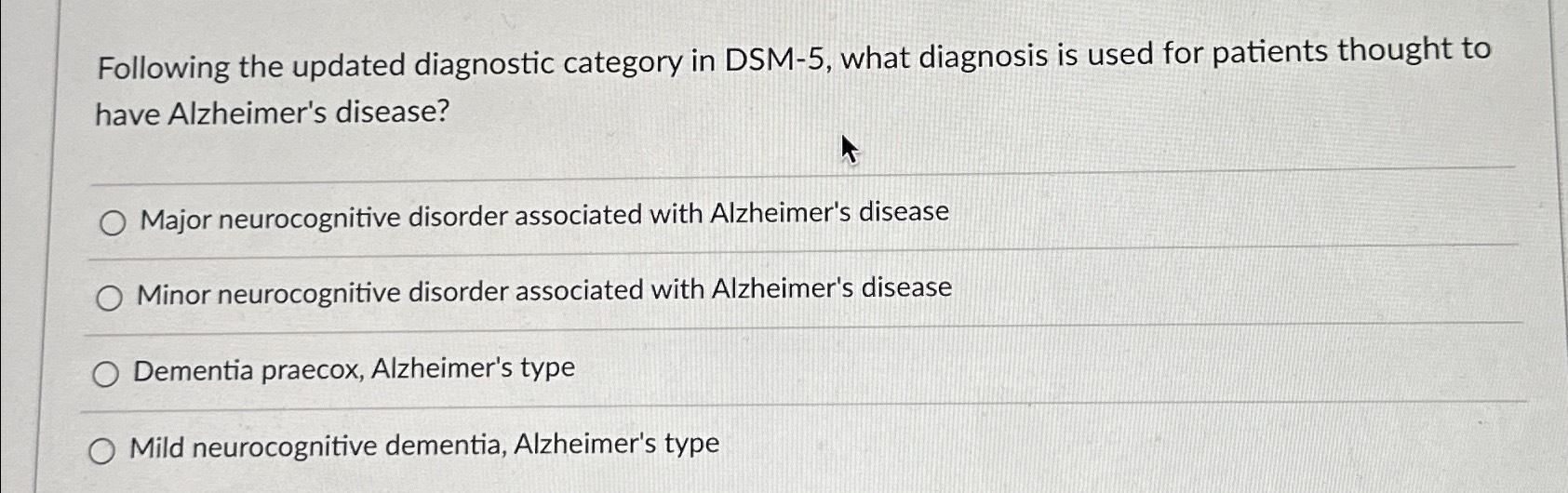 Solved Following the updated diagnostic category in DSM-5, | Chegg.com