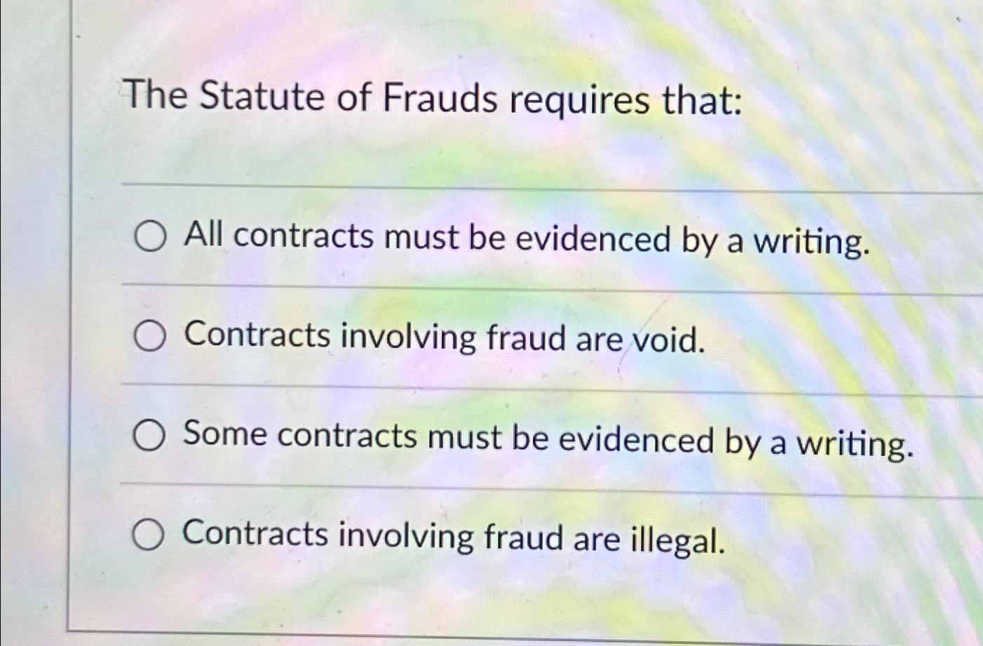 Solved The Statute of Frauds requires that:q,All contracts | Chegg.com