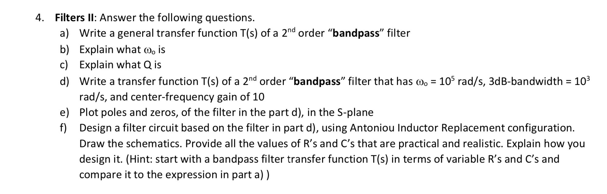 Solved Filters II: Answer the following questions.a) ﻿Write | Chegg.com