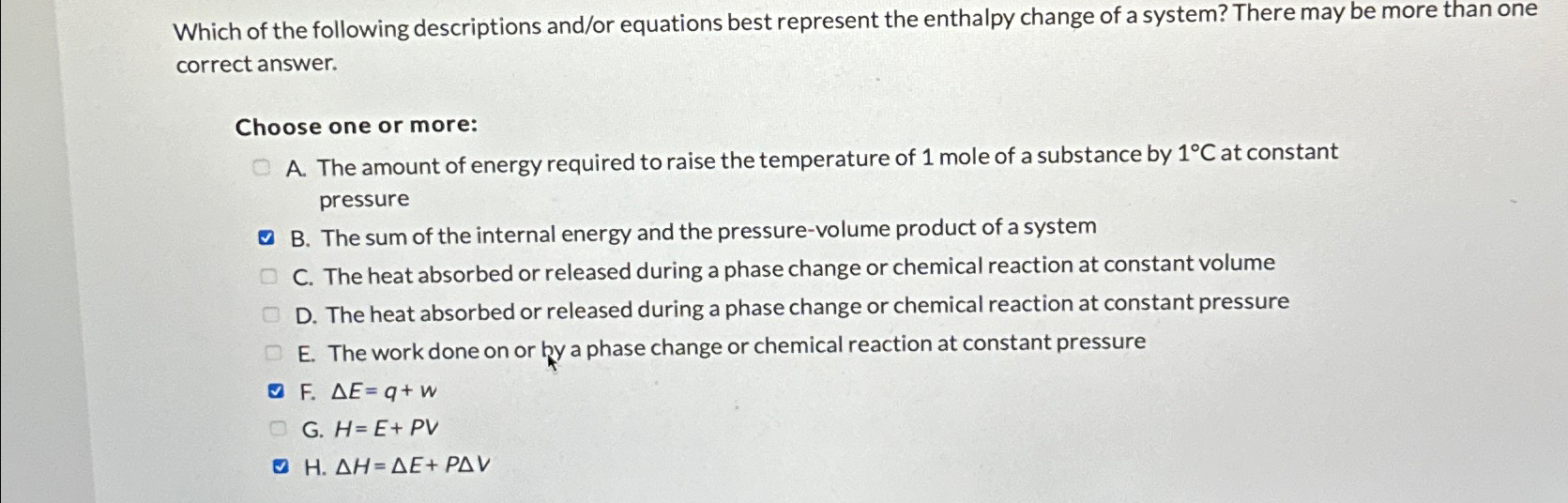 Solved Which of the following descriptions and/or equations | Chegg.com
