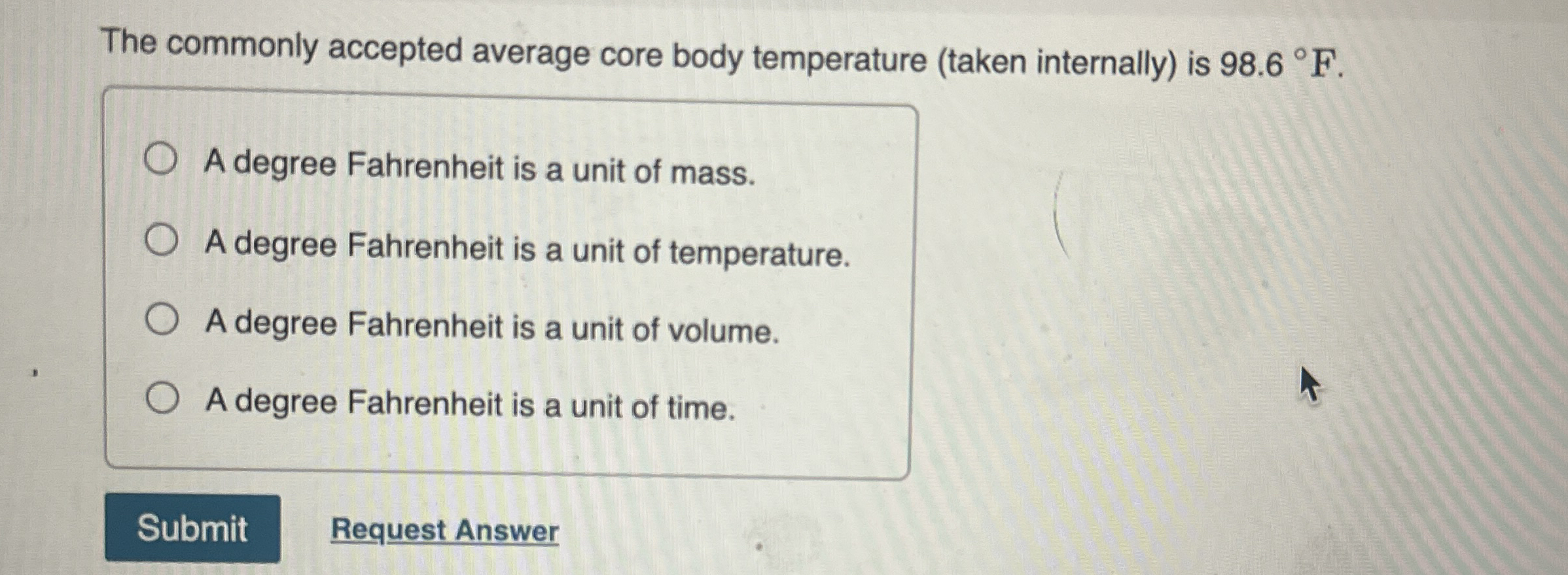 The commonly accepted average core body temperature | Chegg.com