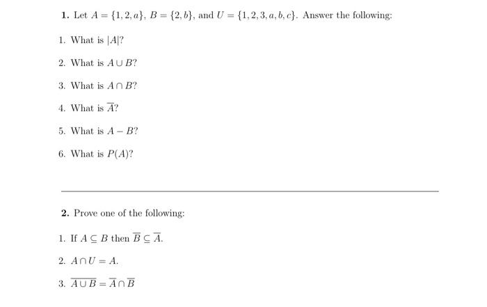 Solved 1 Let A 12a B 2b And U 123abc Answer 