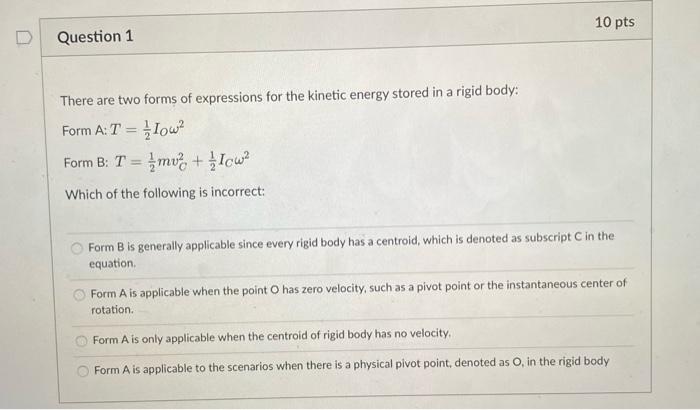 Solved There are two forms of expressions for the kinetic | Chegg.com
