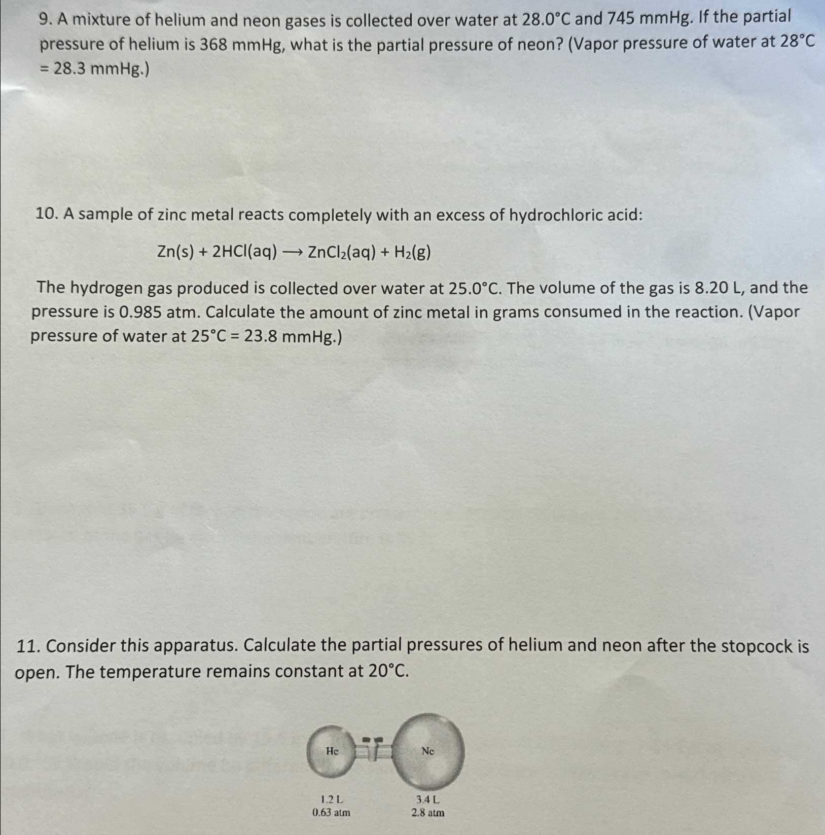 A mixture of helium and neon gases is collected over | Chegg.com