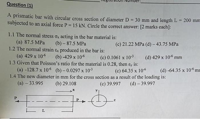 A prismatic bar with circular cross section of | Chegg.com