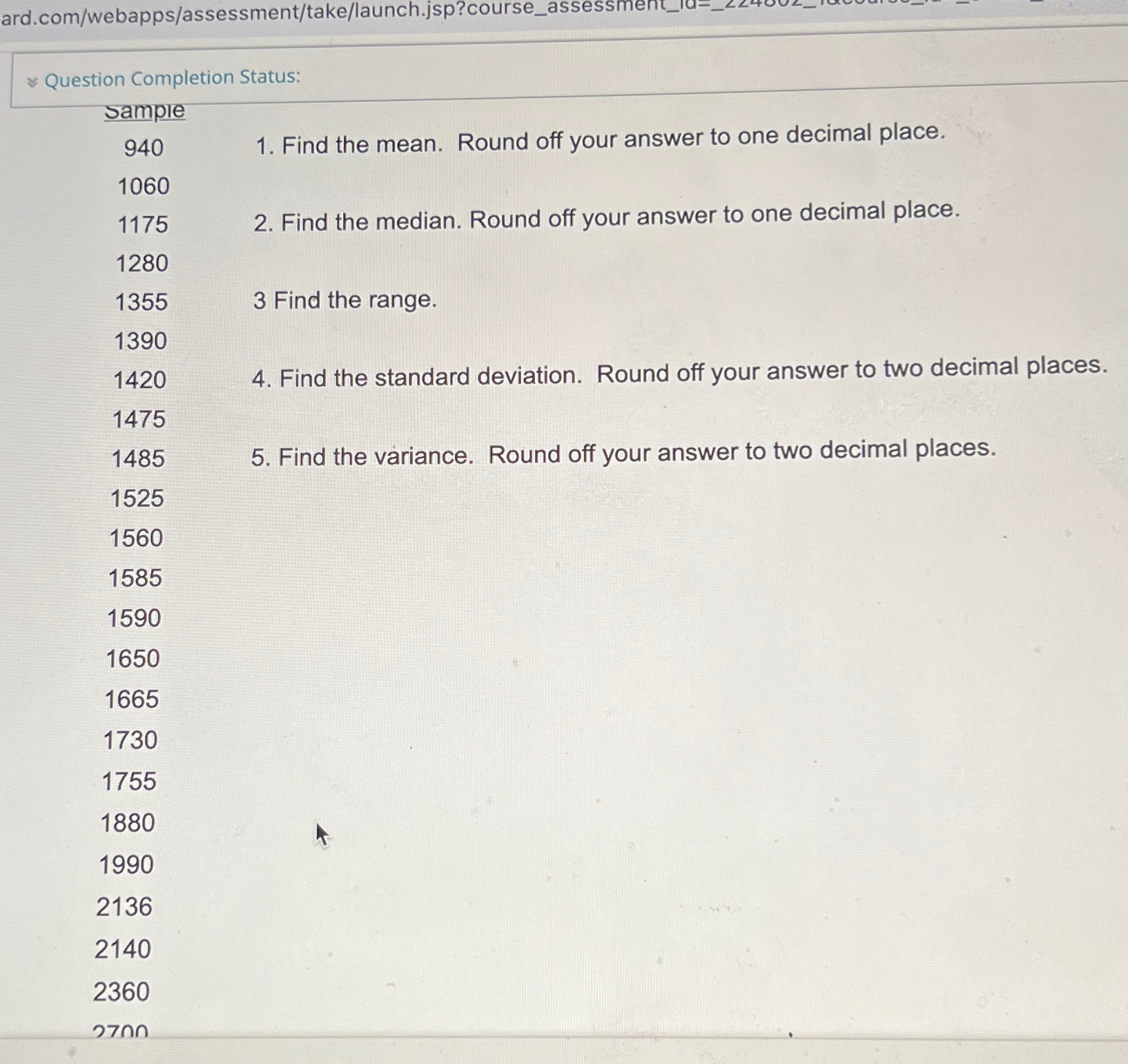 Solved Question Completion Status:\table[[Sample,],[940,1. | Chegg.com