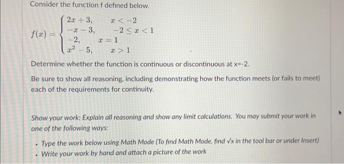 Consider the graph of f below. Determine whether the | Chegg.com